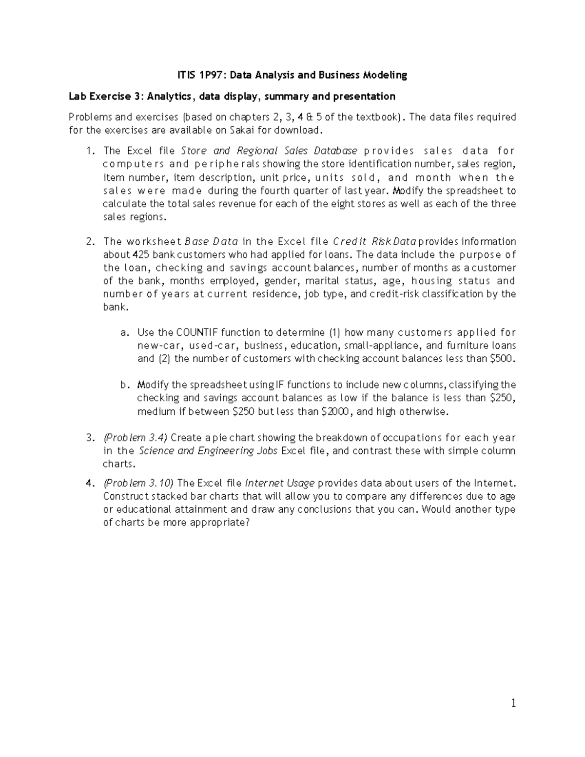 Lab 3 - Data display, summary and presentation - 1 ITIS 1P97: Data Analysis and Business ...