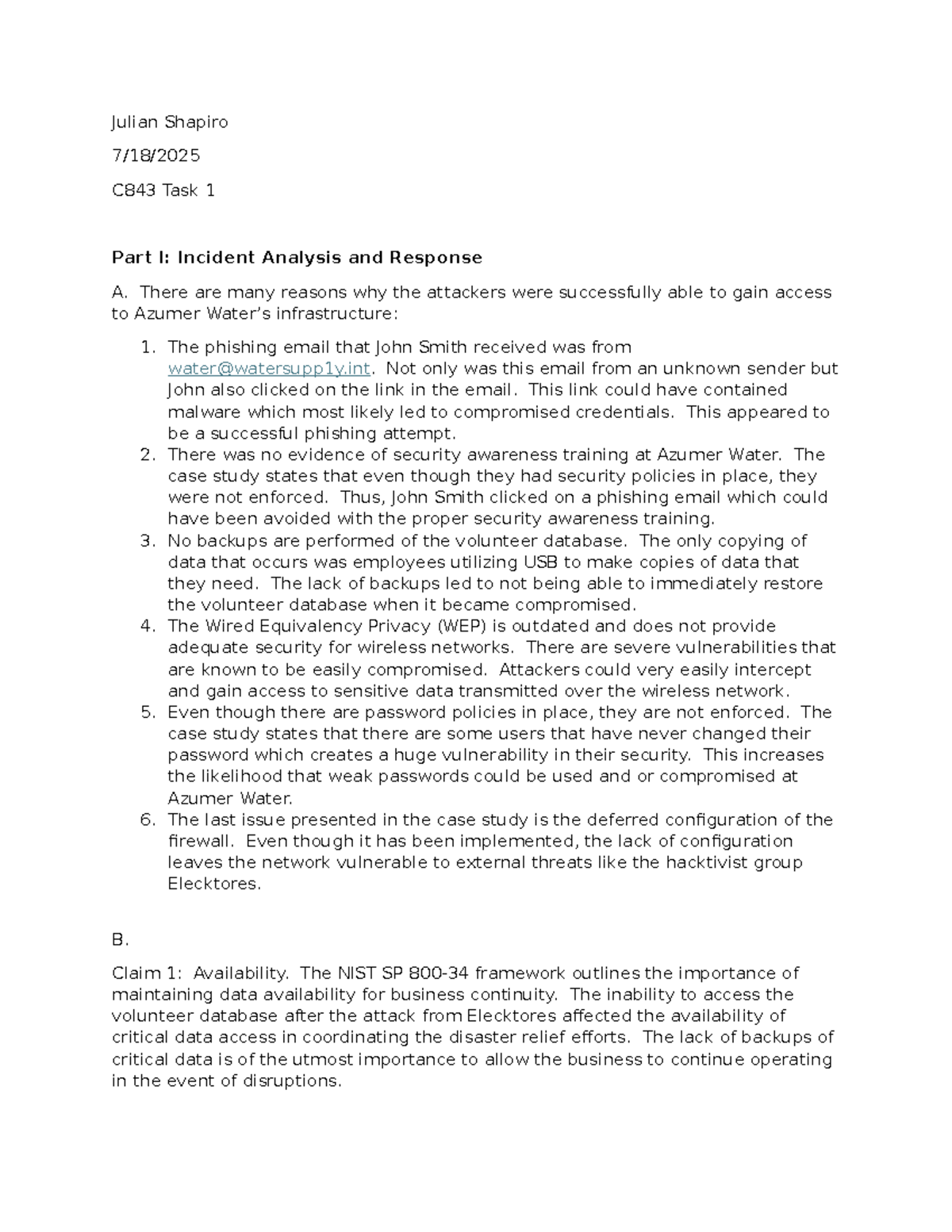 C843 - Task 1 - Task 1 Paper for C843 - Julian Shapiro 7/18/ C843 Task ...