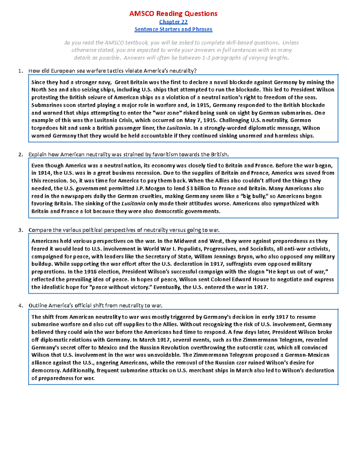 Amsco Reading Questions Chapter 22 - AMSCO Reading Questions Chapter 22 ...