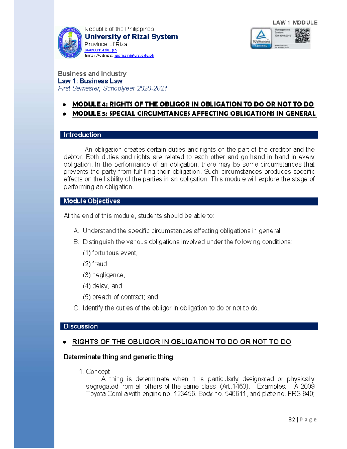 Module 4 Rights OF THE Obligor IN Obligation TO DO OR NOT TO DO Module ...