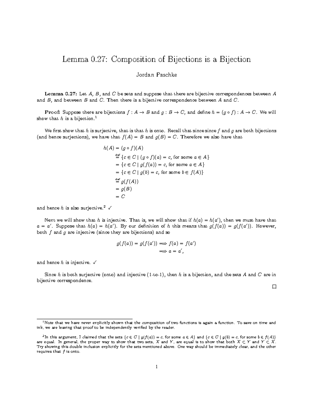 What Makes a Good Proof - Injection and Surjection - Lemma 0 ...