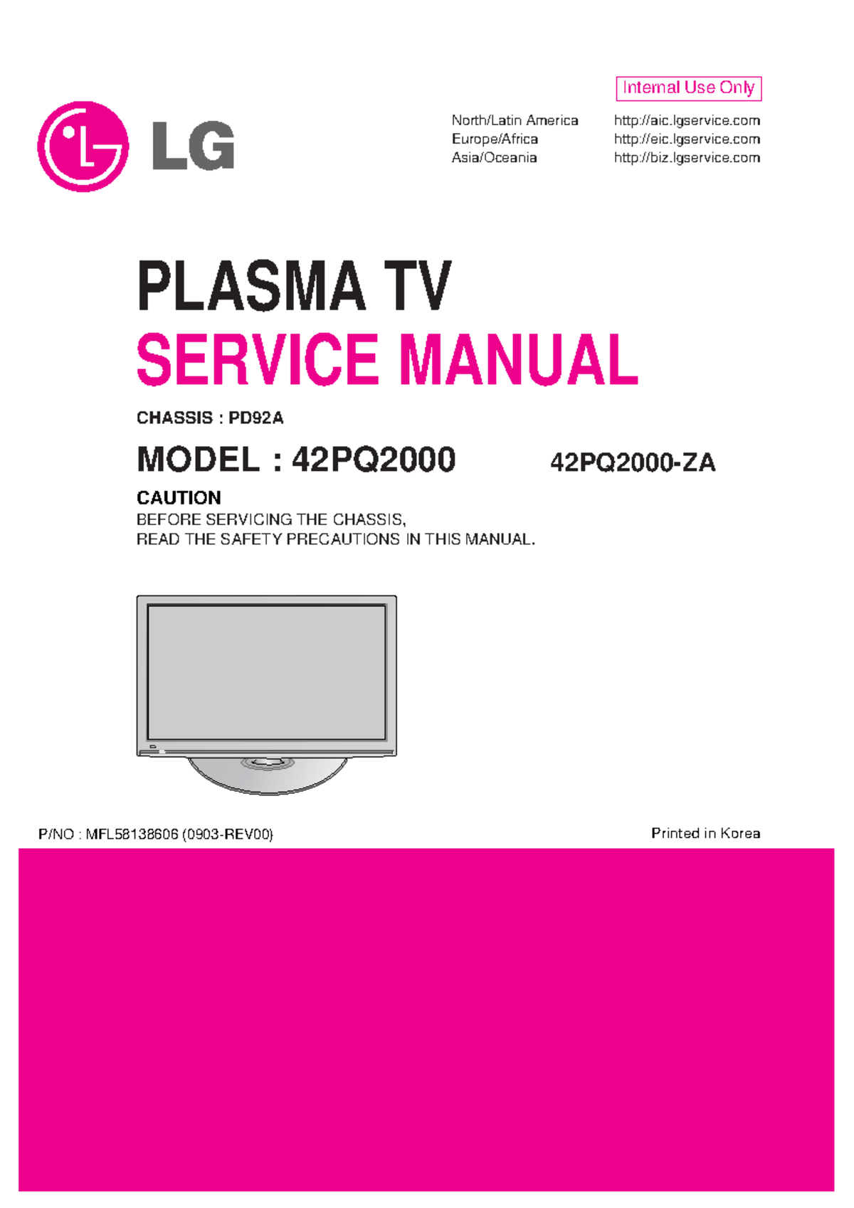 LG 42PQ2000 plasma - esta xulo - PLASMA TV SERVICE MANUAL CAUTION ...