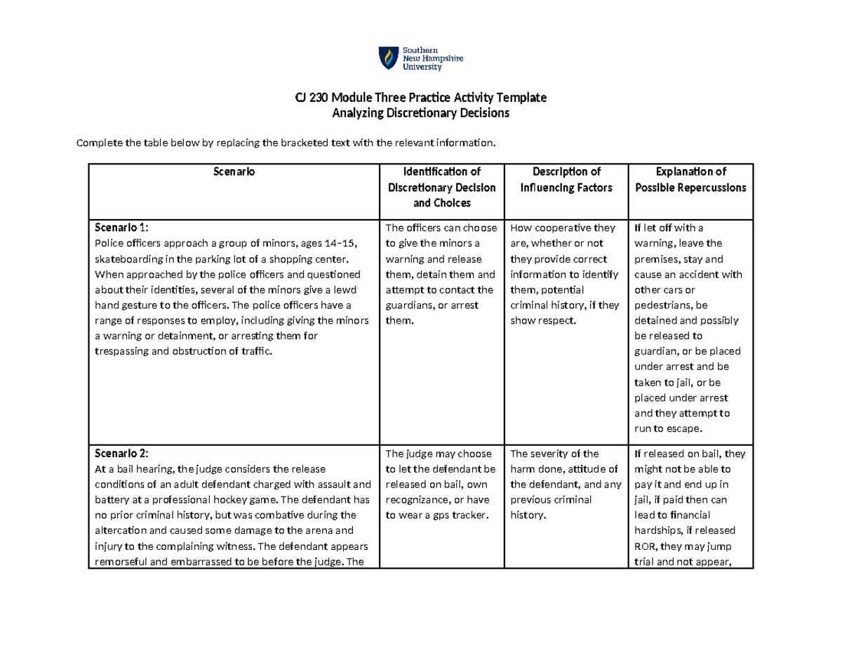 CJ 230 Module Three Practice Activity Template - CJ 230 Module Three ...