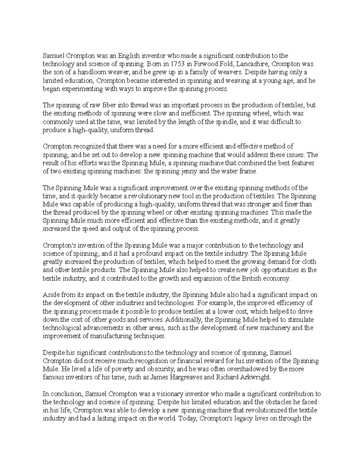 Samuel Crompton - Born in 1753 in Firwood Fold, Lancashire, Crompton ...