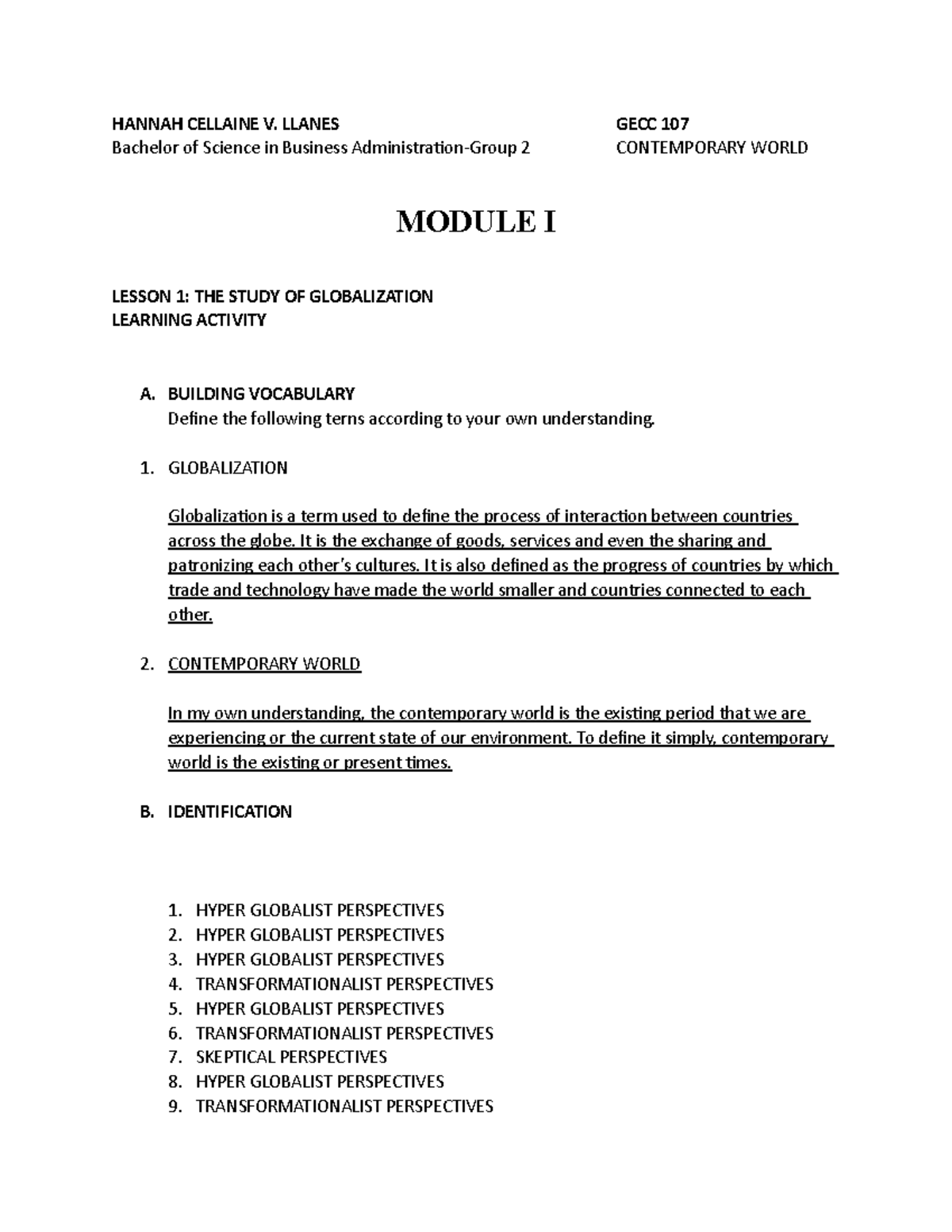 Llanes- Hannah-GECC 107- Module #1 - HANNAH CELLAINE V. LLANES GECC 107 ...