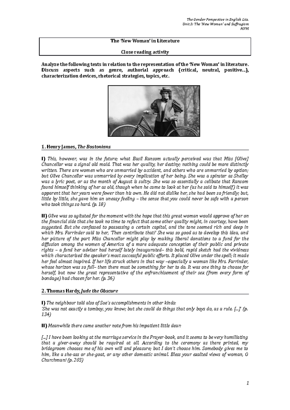 The New Woman in Literature-close reading activity - The Gender ...
