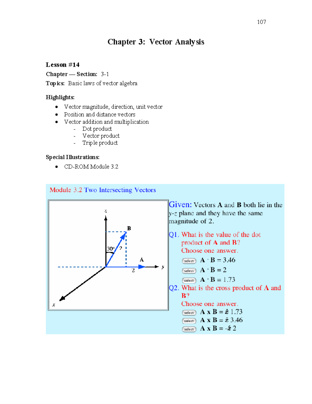 Ulaby's ELEMENTS OF ELECTROMAGNETICS 01ch Practice - 107 Chapter 3: Vector Analysis Lesson ...