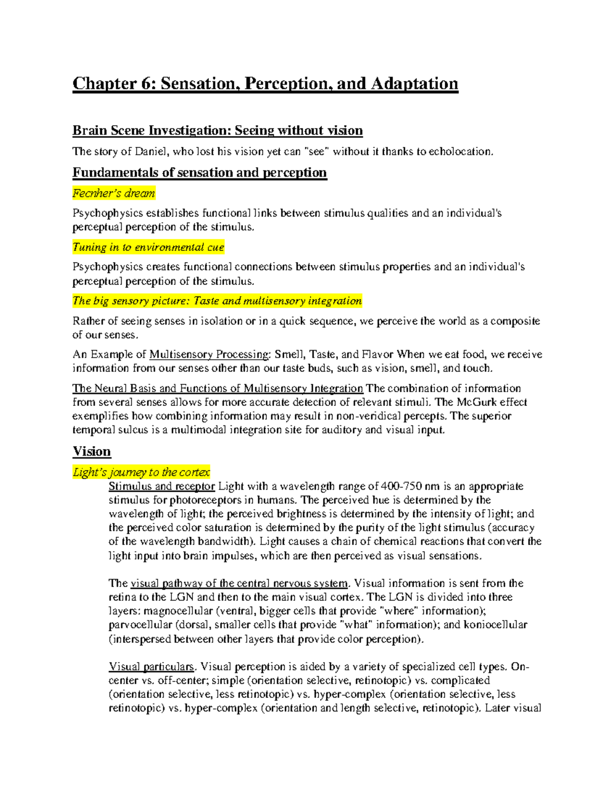 Chapter 6 Sensation, Perception, and Adaptation - Chapter 6: Sensation ...