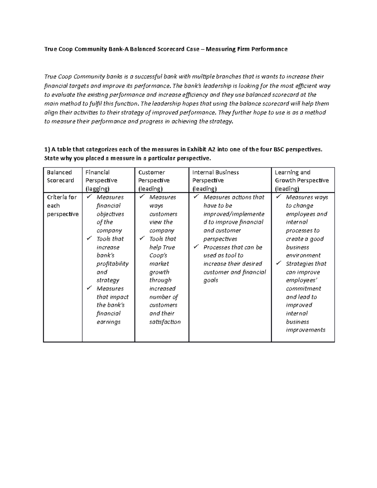 TCCB balanced scrorecard - True Coop Community Bank-A Balanced ...