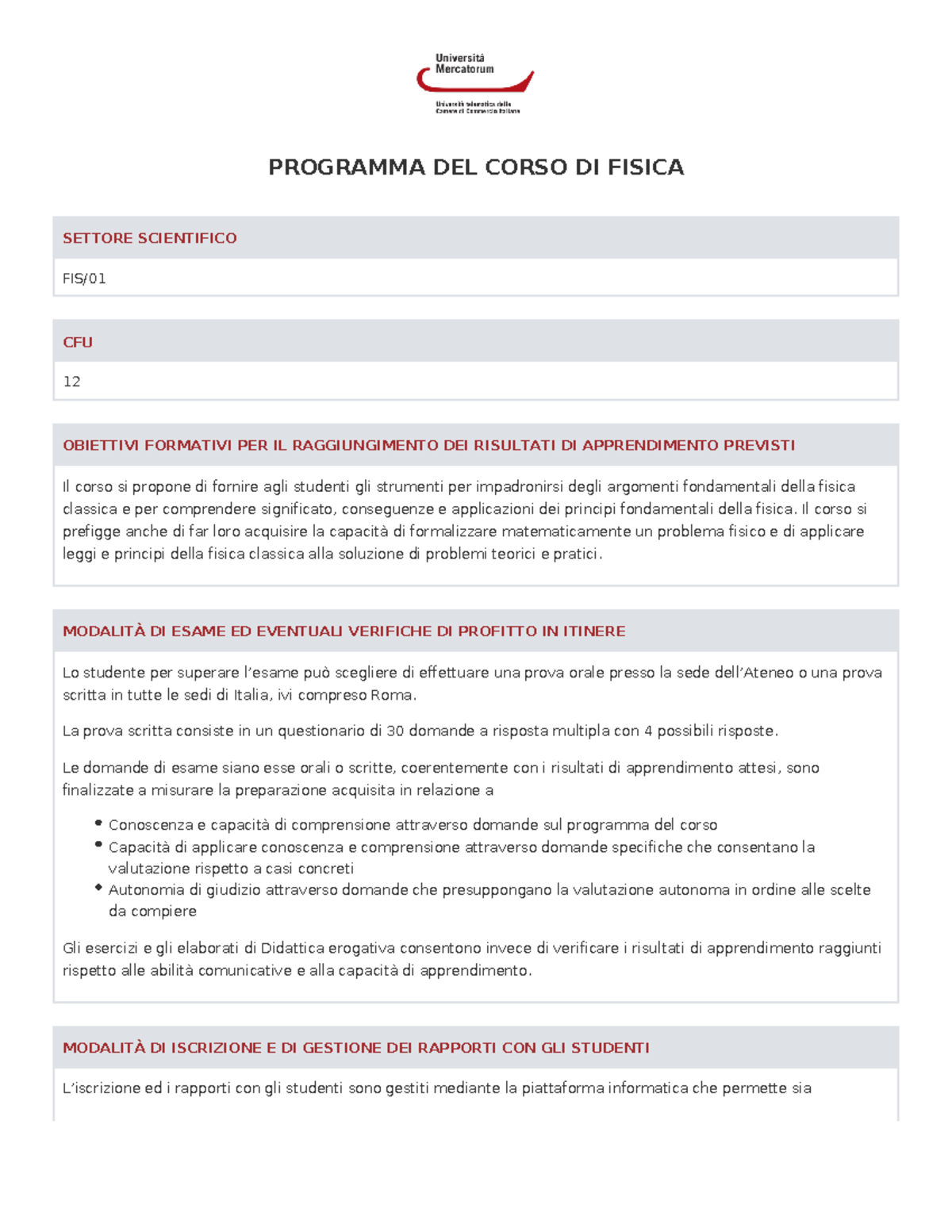 Programma-0091812 FIS01 - PROGRAMMA DEL CORSO DI FISICA SETTORE ...
