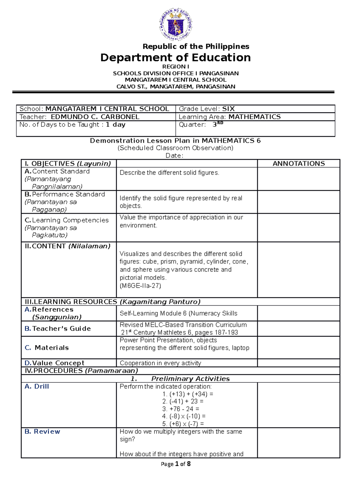 DLP- Template-ECC - asaf - Republic of the Philippines Department of ...