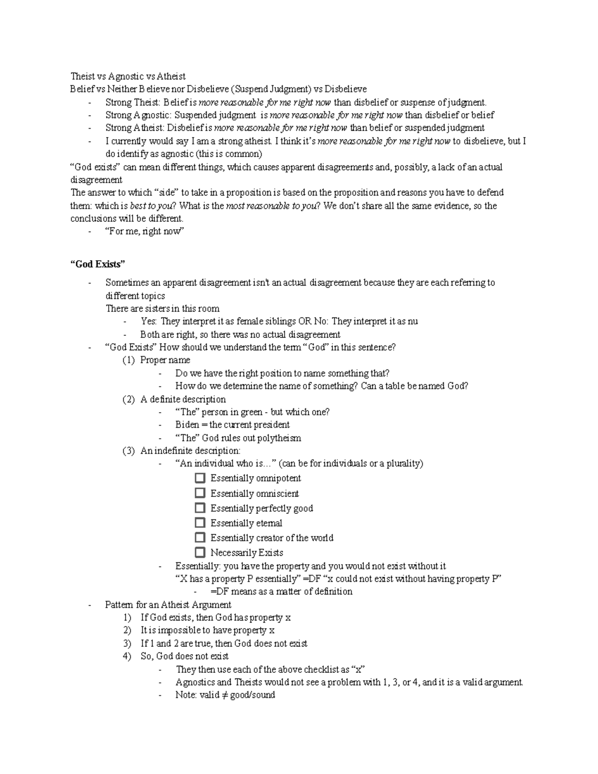 PHIL 113 Pre-Midterm - Lecture notes for PHIL 113 (Defining "God ...