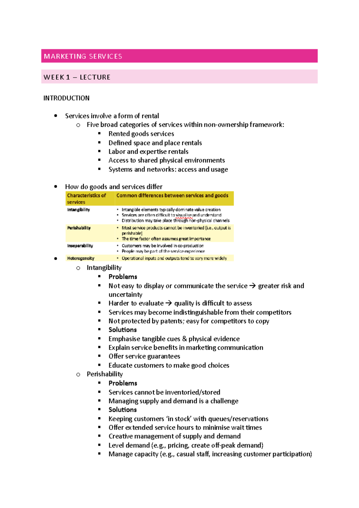 Marketing Notes - GBNM, - MARKETING SERVICES WEEK 1 – LECTURE ...