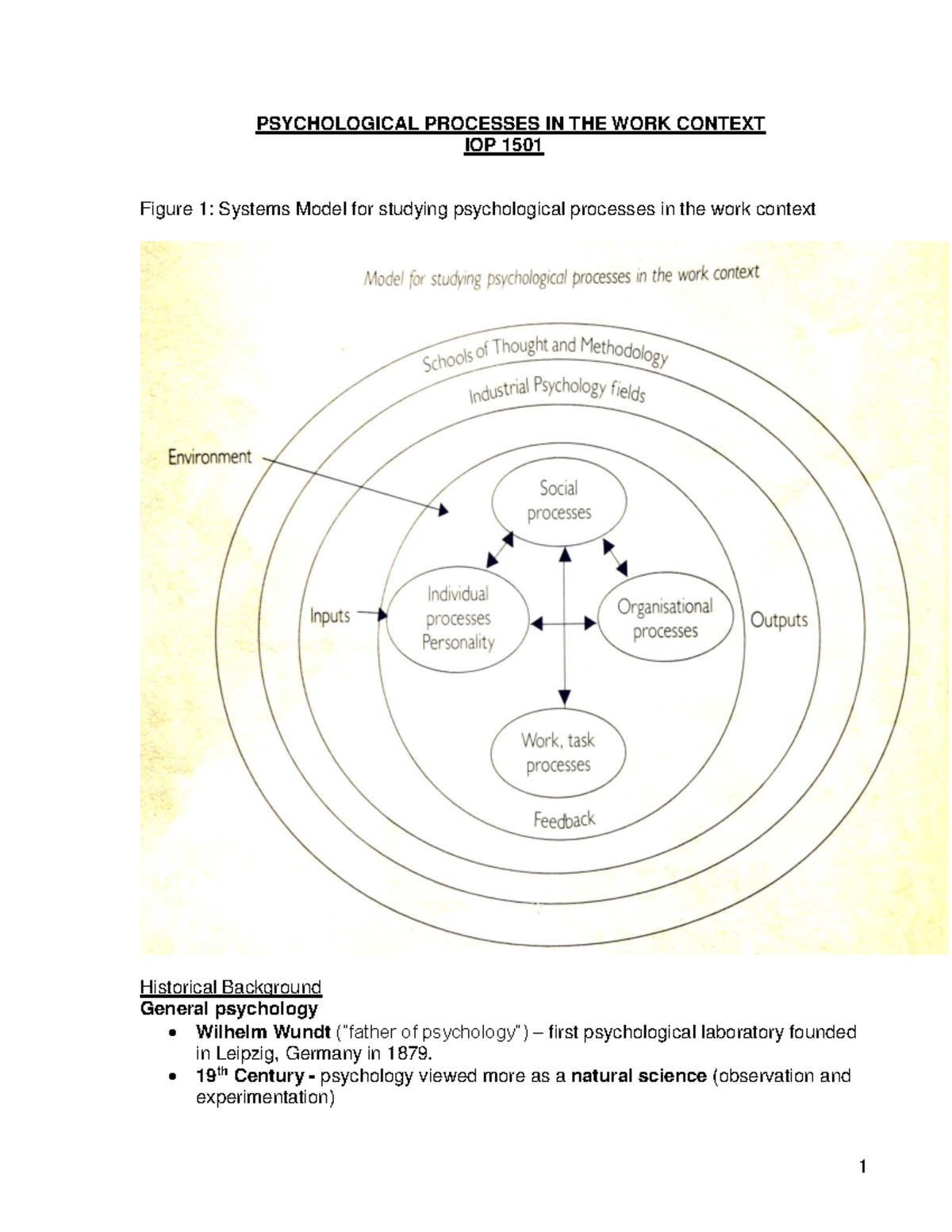 Study notes (whole book) IOP 1501 - PSYCHOLOGICAL PROCESSES IN THE WORK ...