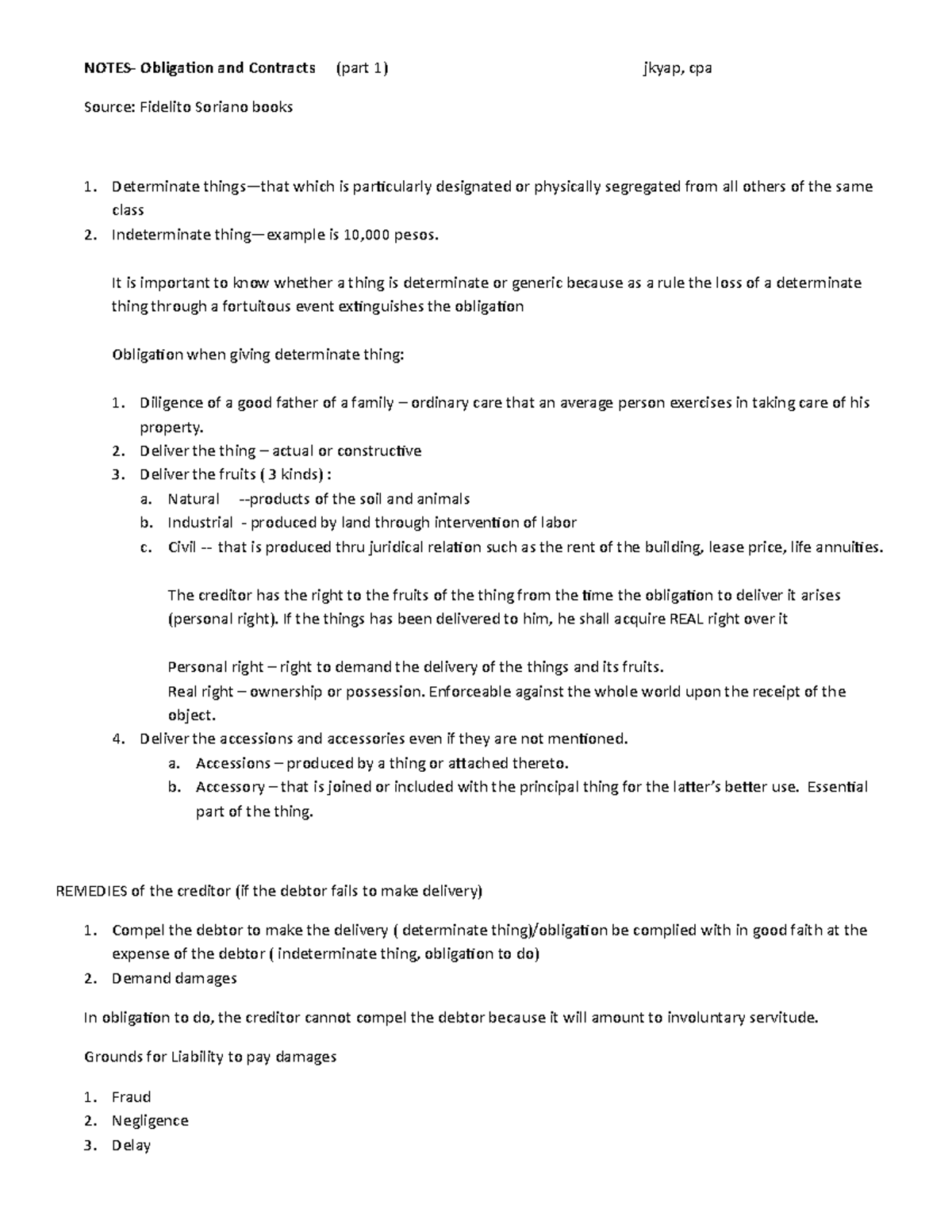 Notes Obligation And Contracts Notes Obligation And Contracts Part 1 Jkyap Cpa Source