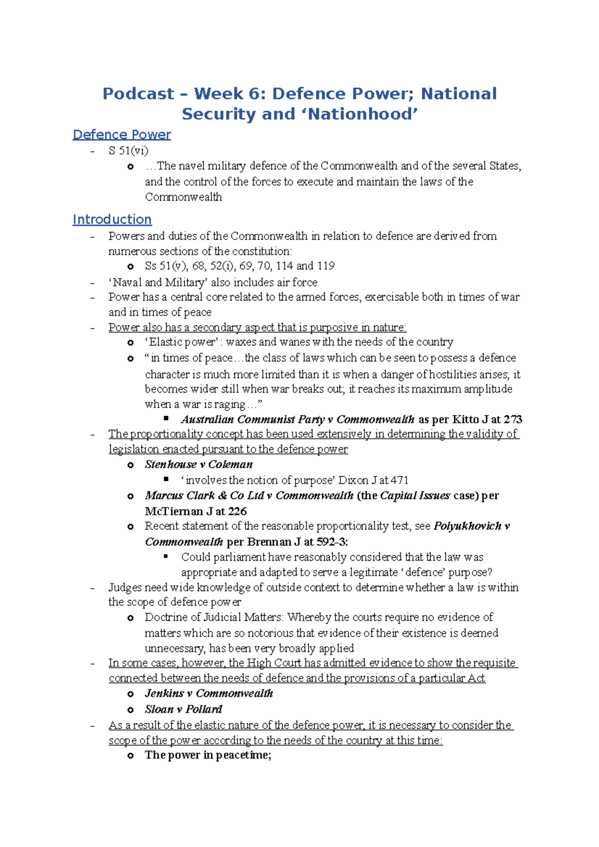 Defence as a Constitutional Head of Power - Podcast – Week 6: Defence ...