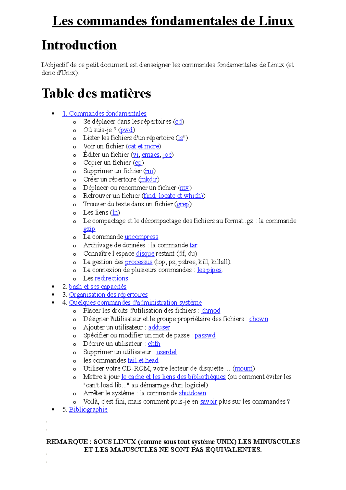 Commandes fondamentales de Linux - Table des matières 1. Commandes fondamentales o Se déplacer ...