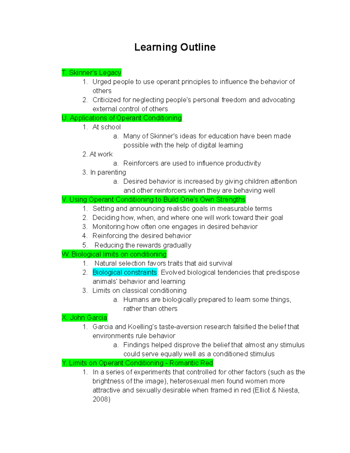 General Psychology-Learning Outline - Learning Outline T. Skinner’s ...