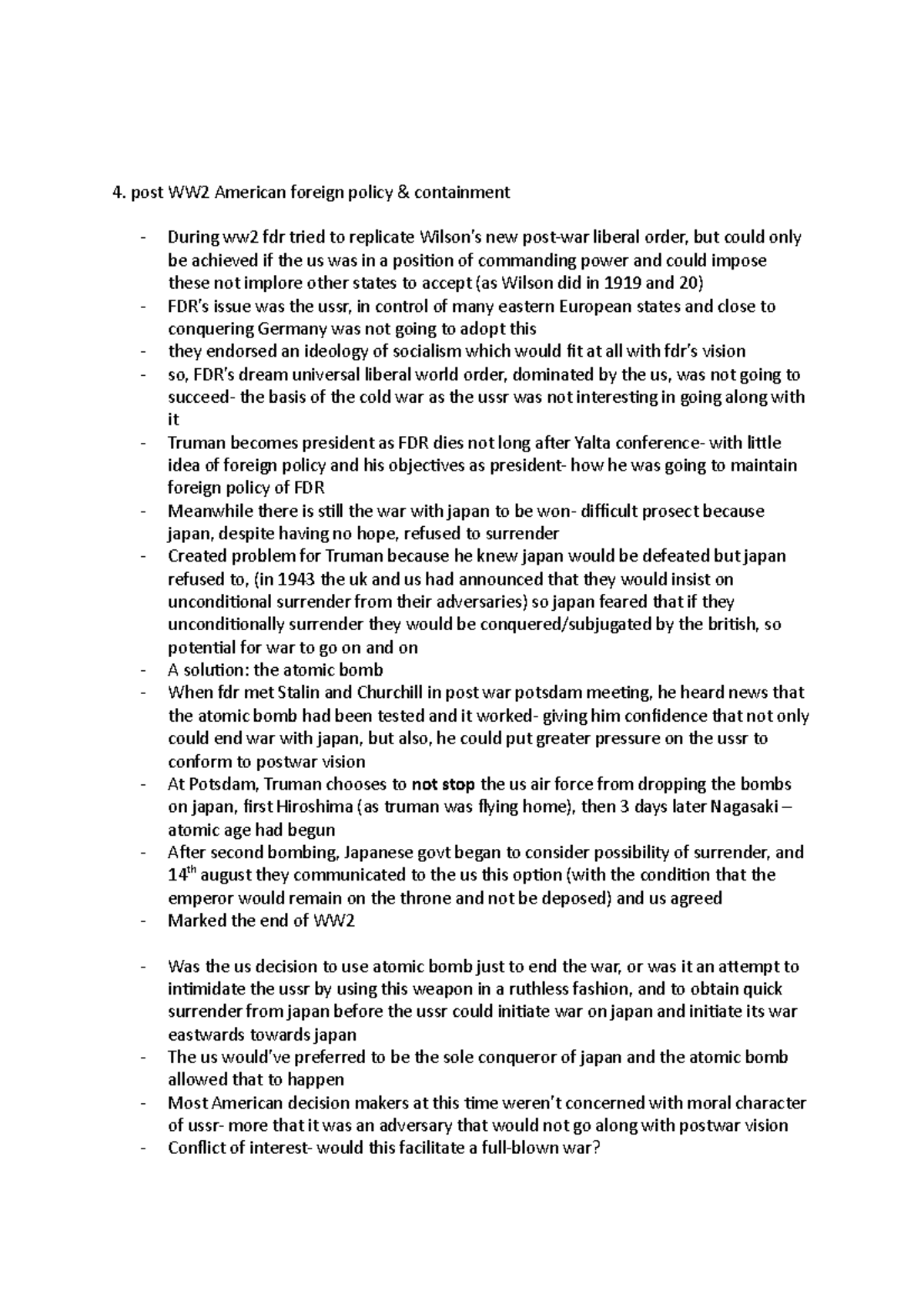 american foreign policy postwar- leading up to containment - post WW2 ...