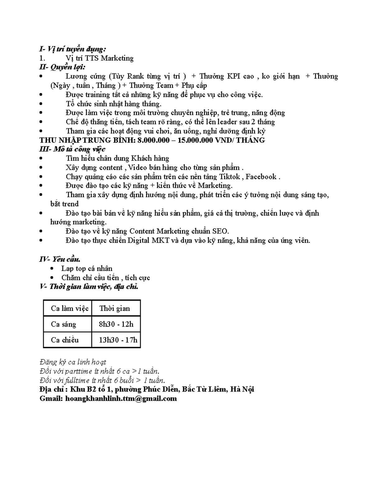 JD-TTS- Marketing - thực tập sinh - I- Vị trí tuyển dụng: Vị trí TTS ...