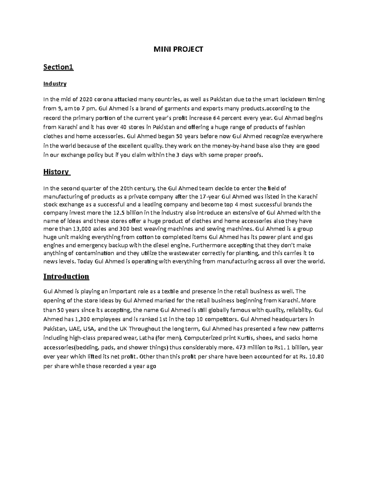 MINI Project marketing - MINI PROJECT Section Industry In the mid of ...