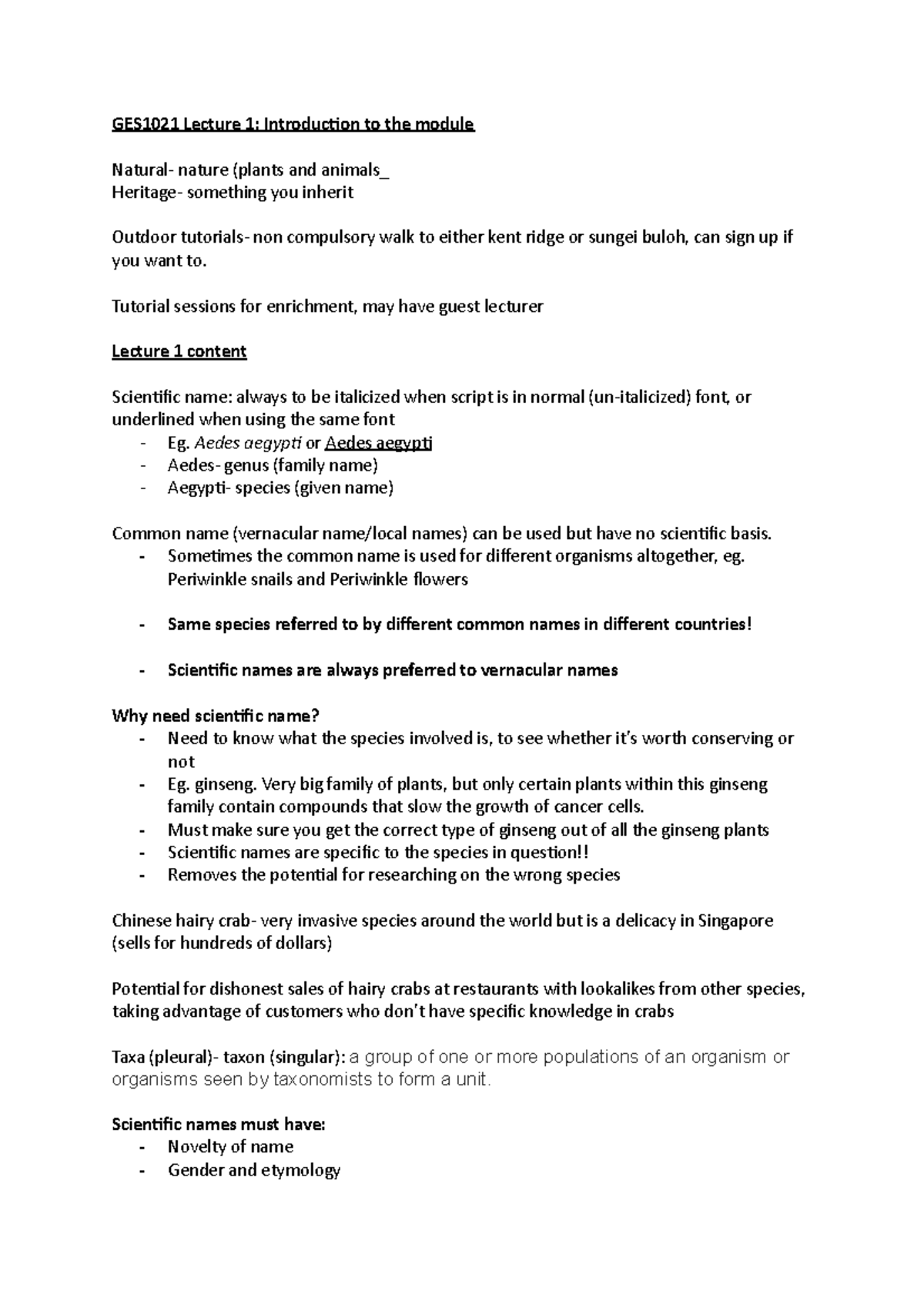 Lecture 1 & 2 - GES1021 Lecture 1: Introduction to the module Natural ...