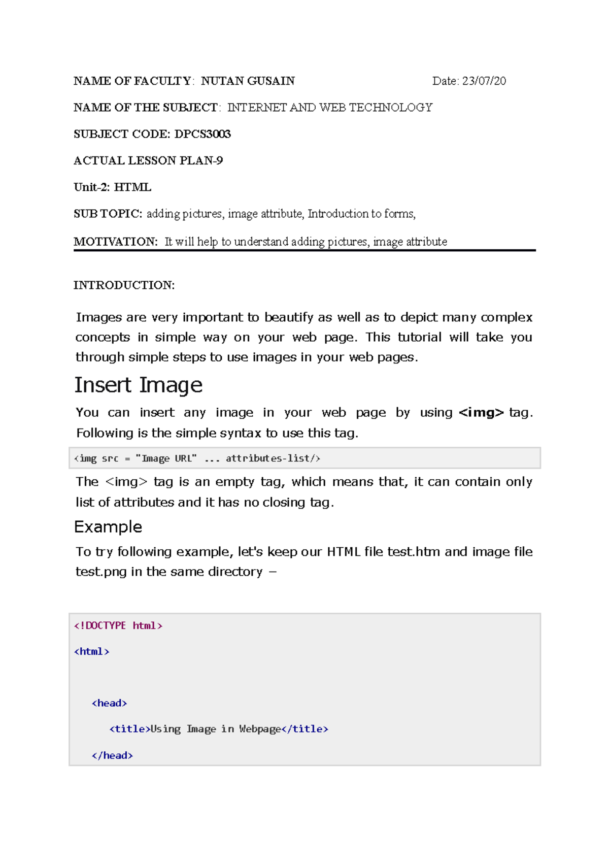 DPCS3003 ALP - Lecture notes INTERNET & WEB TECHNOLODGY NOTES - Web ...