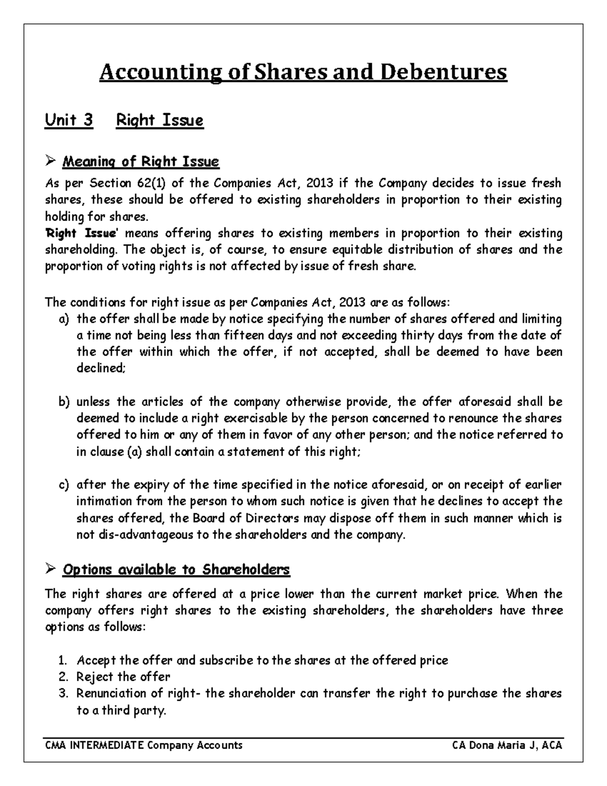 Accounting of Shares and Debentures Part 3 - ‘Right Issue’ means ...