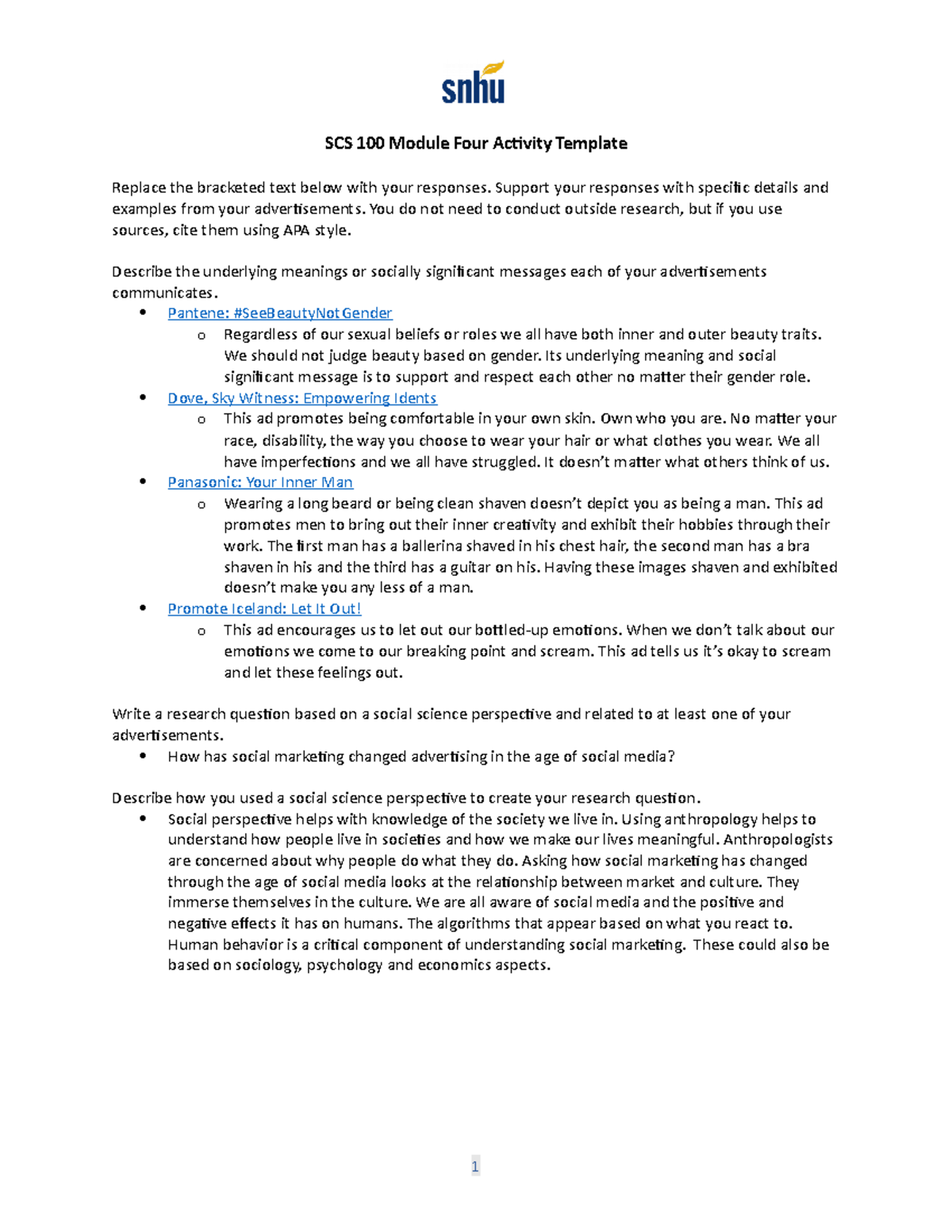 SCS 100 Module Four Activity Template Wendy Munroe - SCS 100 Module ...