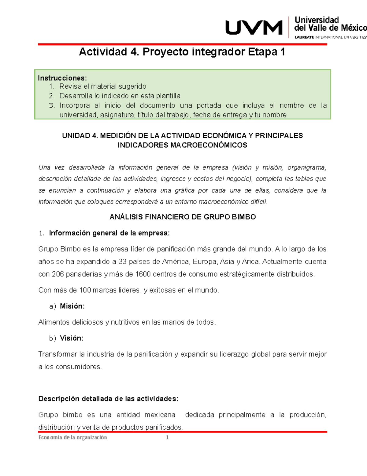 U4 Plantilla Proyecto - TRABAJO - Actividad 4. Proyecto integrador Etapa 1 Instrucciones: 1 ...
