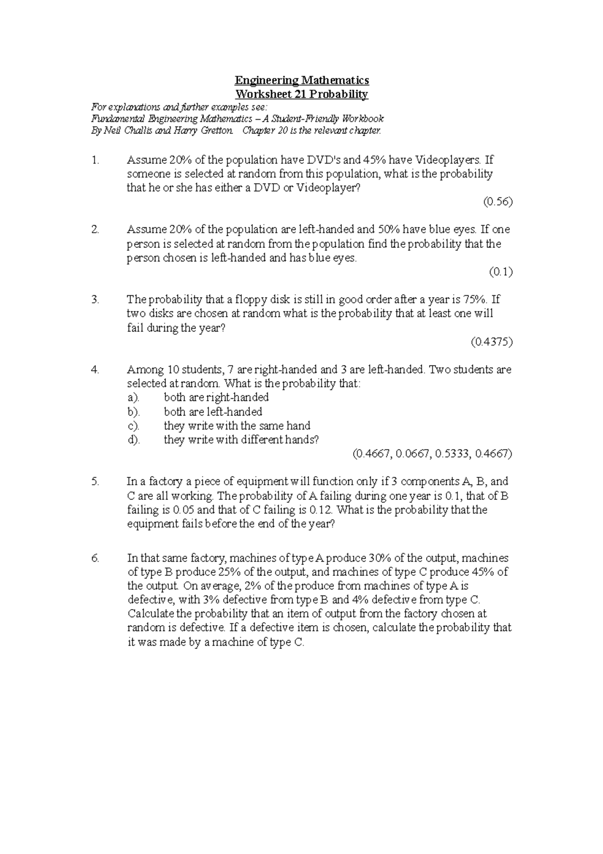 Worksheet 21 - tutorial 21 - Engineering Mathematics Worksheet 21 ...