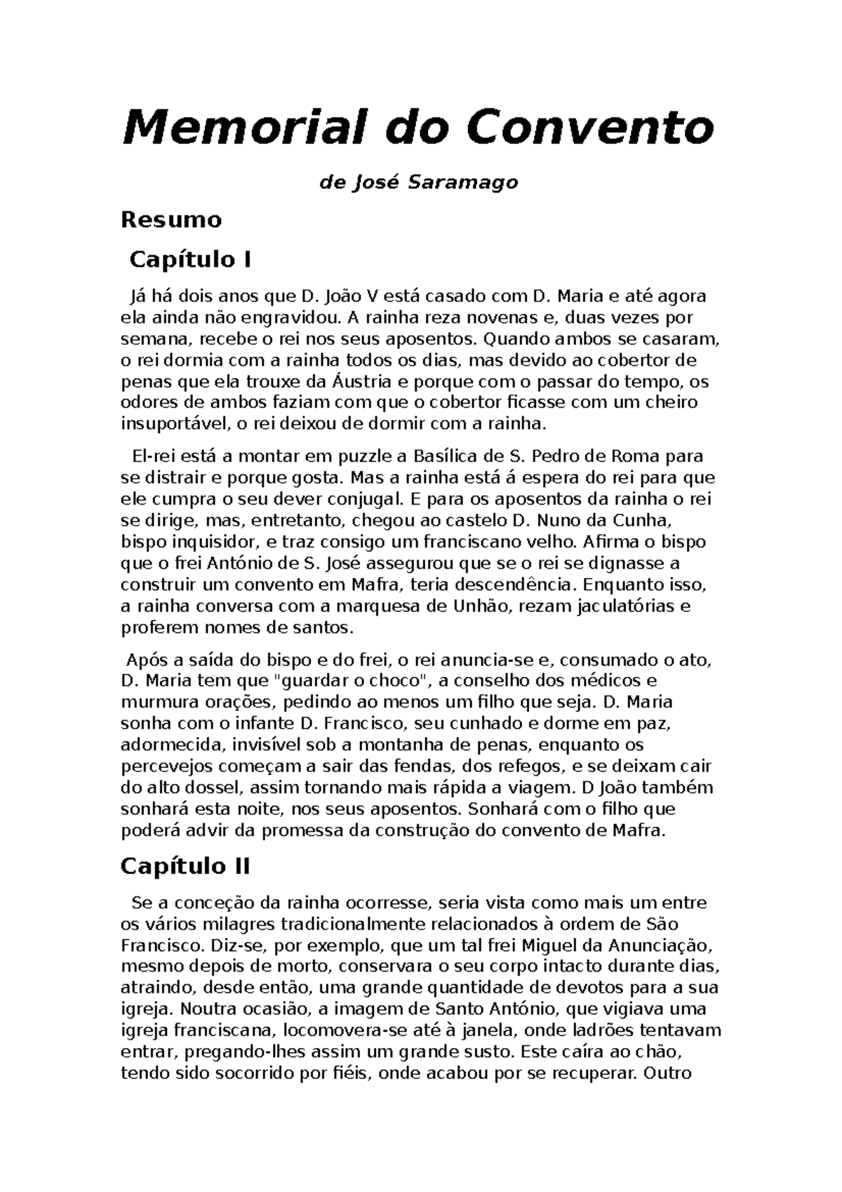 Memorial do Convento-resumo,simbologia - Memorial do Convento de José ...