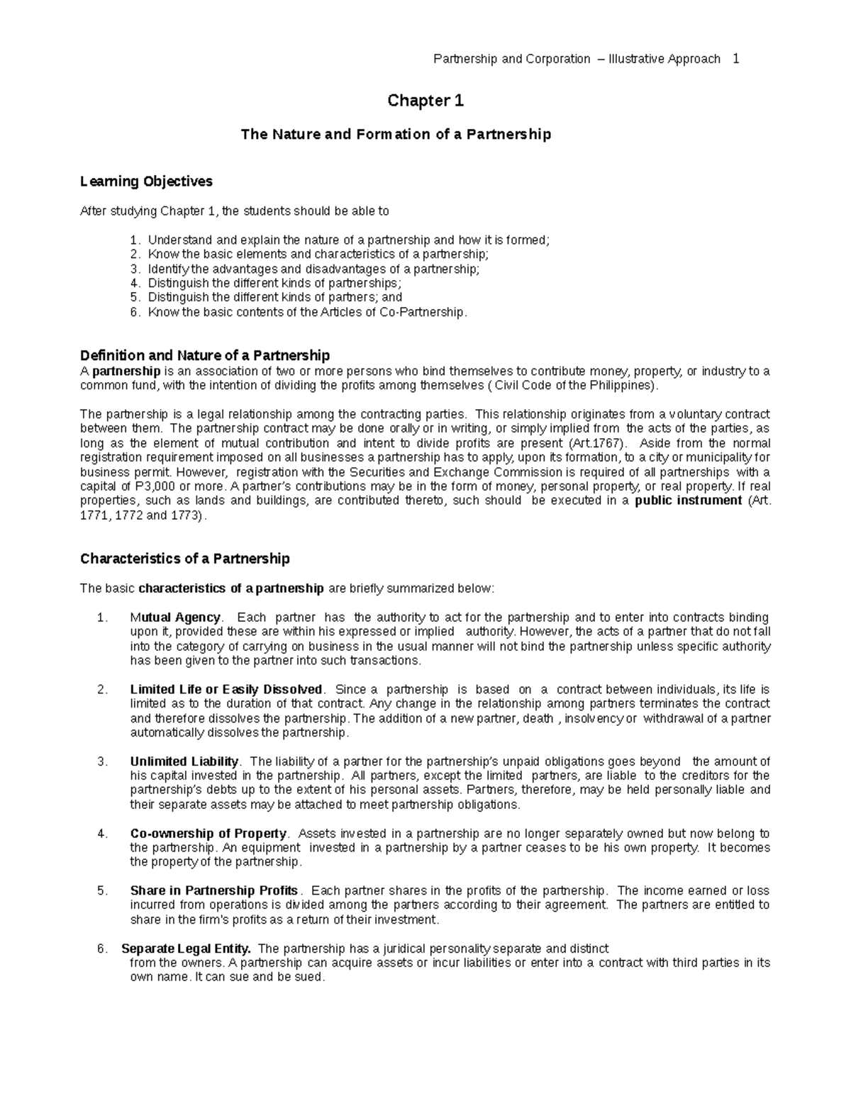 Partnership Corporation Book - Chapter 1 The Nature and Formation of a ...