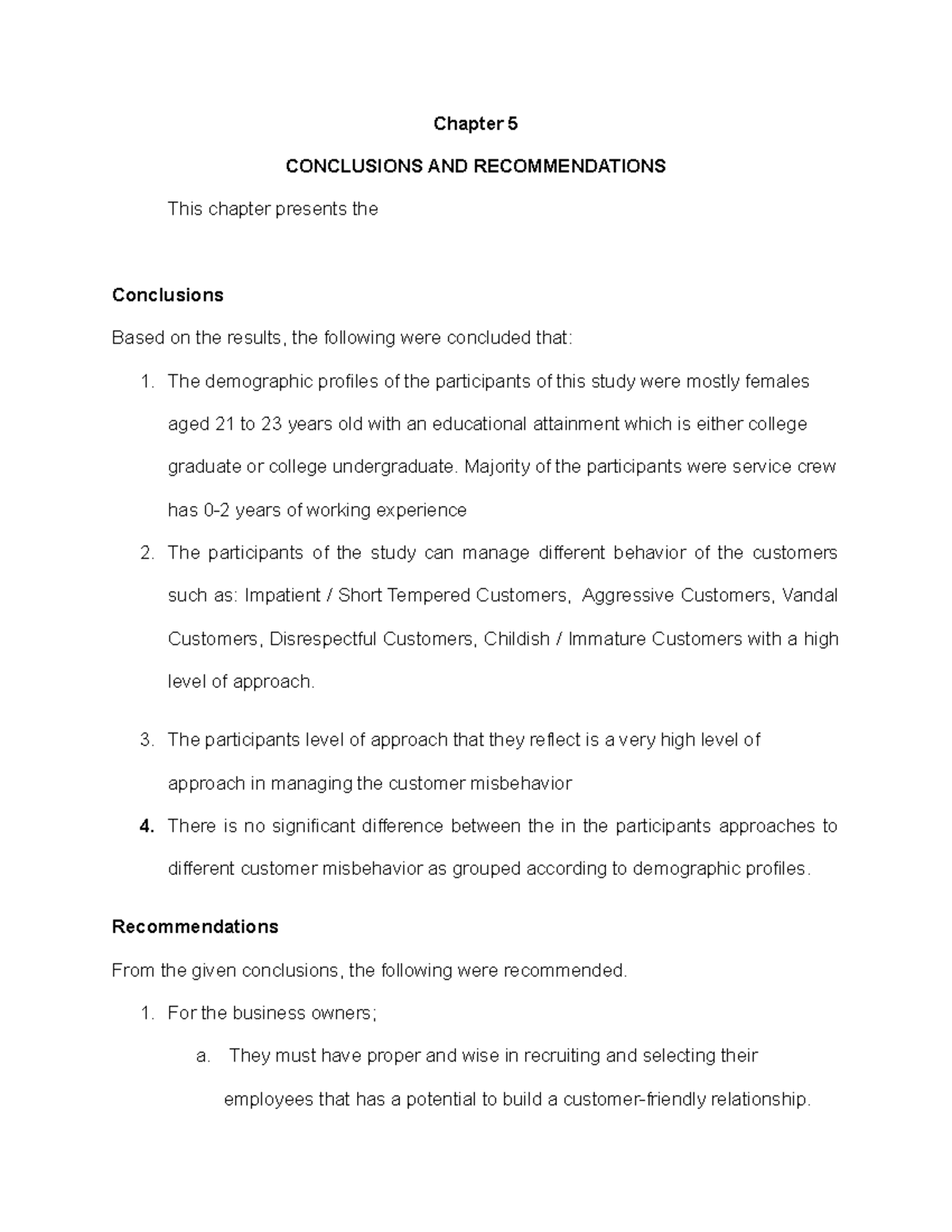 Chapter 5 - Research - Chapter 5 CONCLUSIONS AND RECOMMENDATIONS This ...