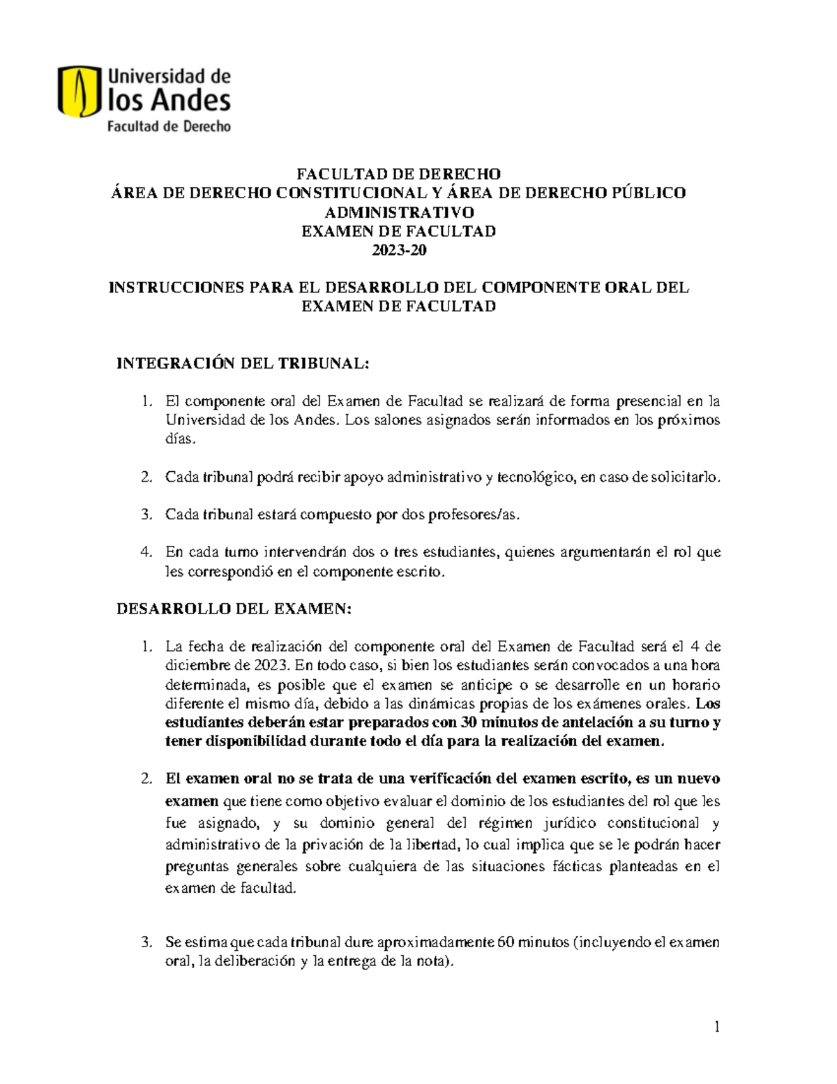 1. Instrucciones examen de facultad - componente oral 2023-2 VF - 1 ...
