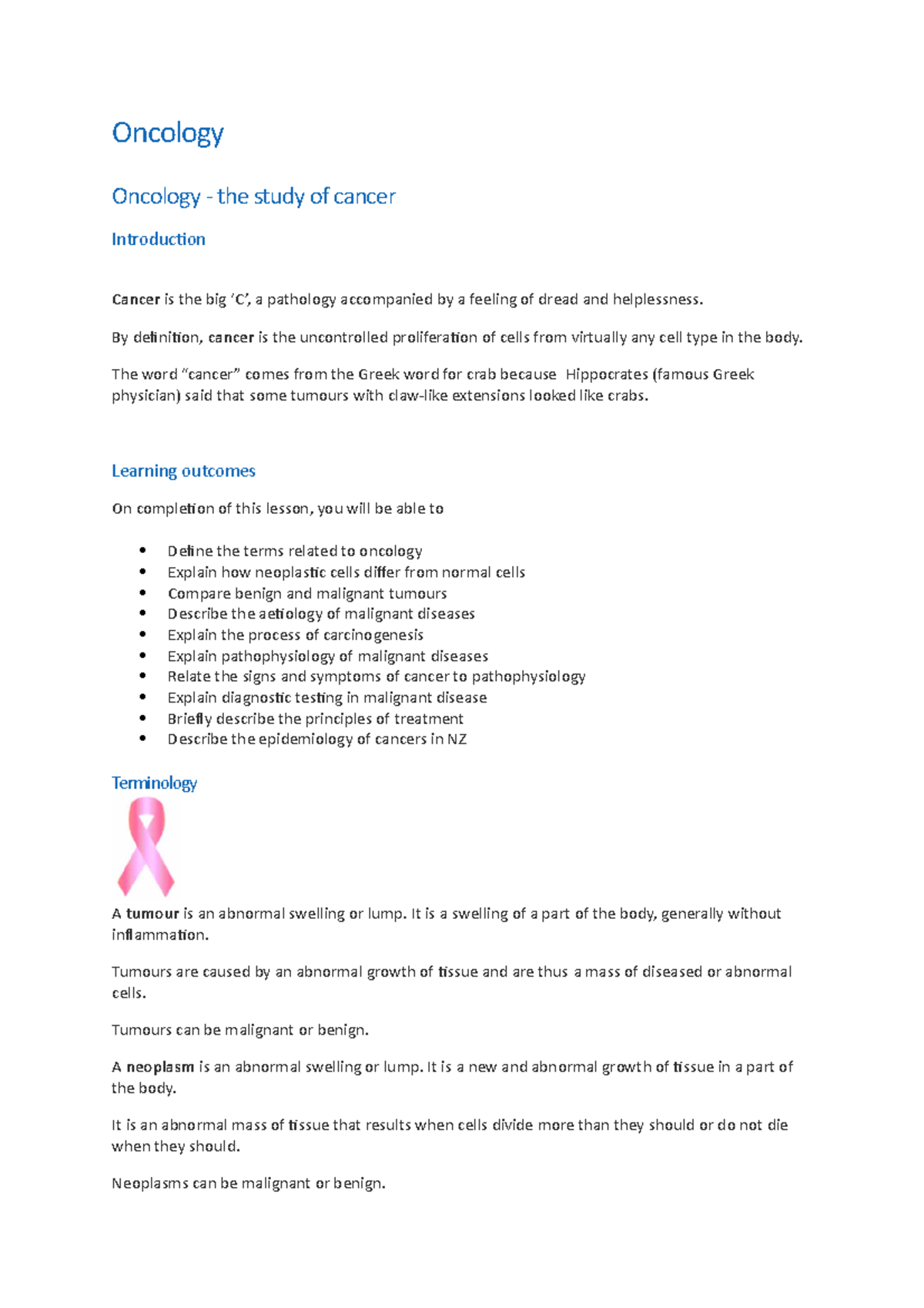 KC - Oncology Study Notes - Oncology Oncology - the study of cancer ...