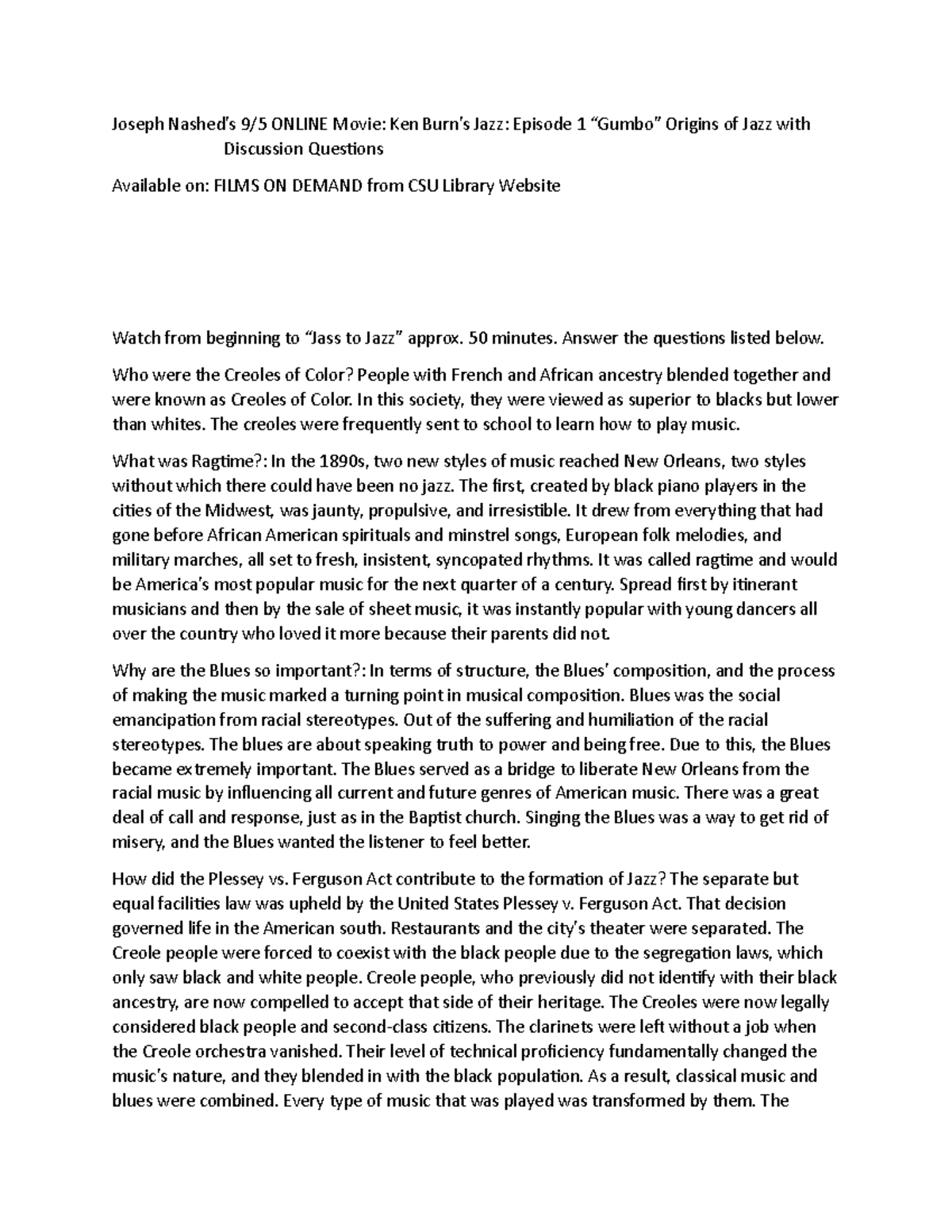 Joseph Nashed's Week 3 Origins of Jazz Gumbo Questions - Joseph Nashed ...