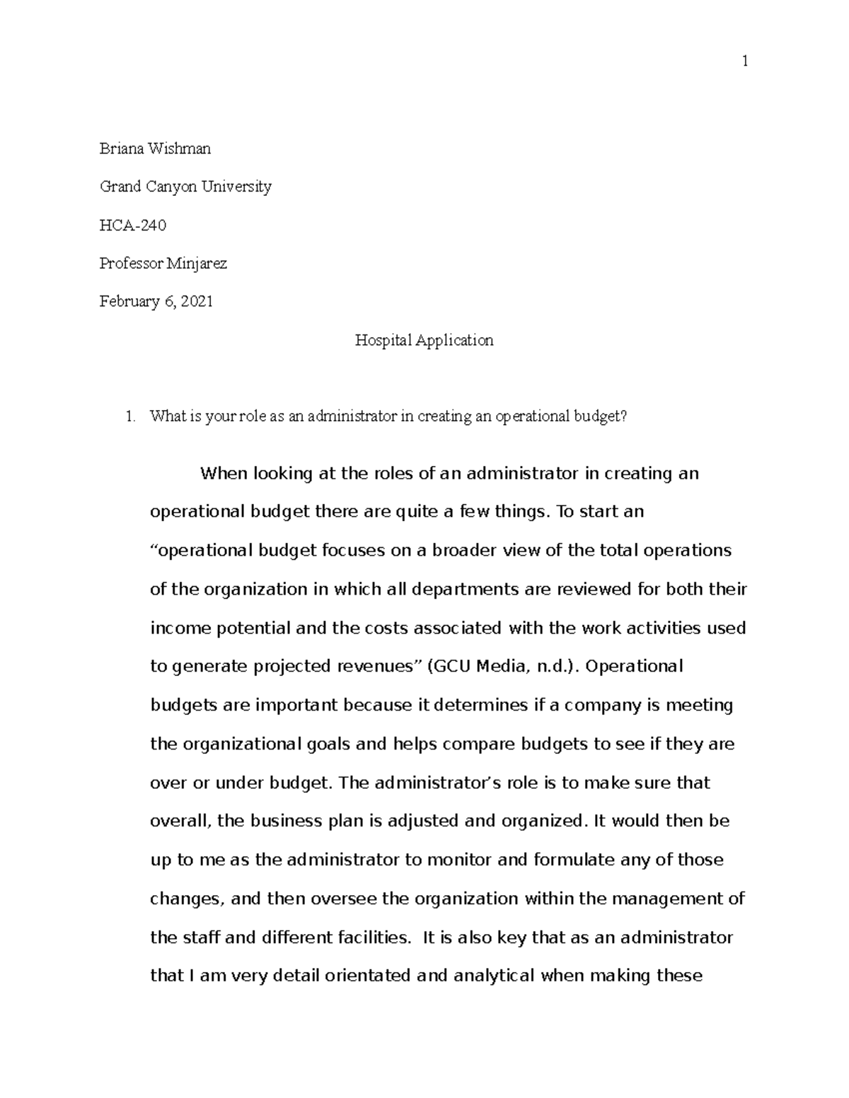 Hospital Scenario-HCA 240 - HCA-450 - GCU - Studocu