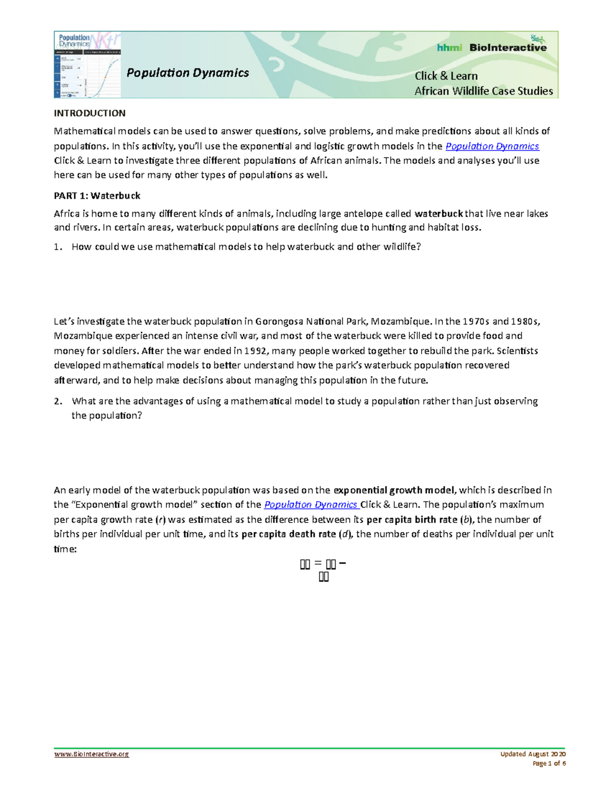 Population Dynamics African Wildlife Case Studies - INTRODUCTION ...