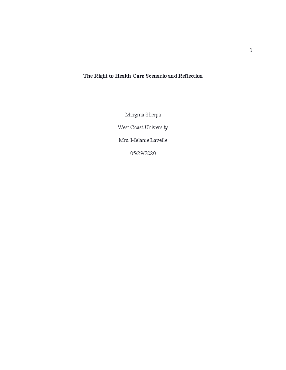 Healtcare reflection - The Right to Health Care Scenario and Reflection ...