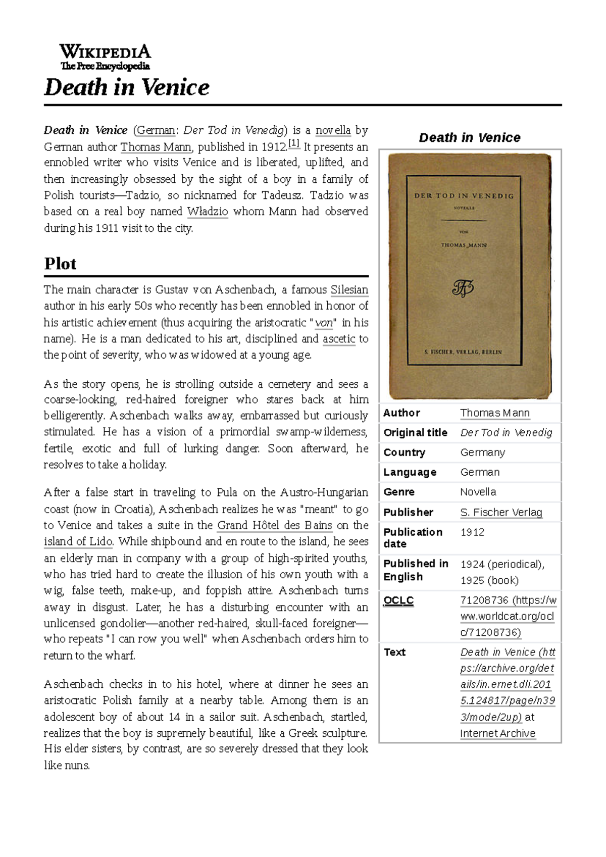 Death in Venice - Death in Venice Author Thomas Mann Original title Der ...