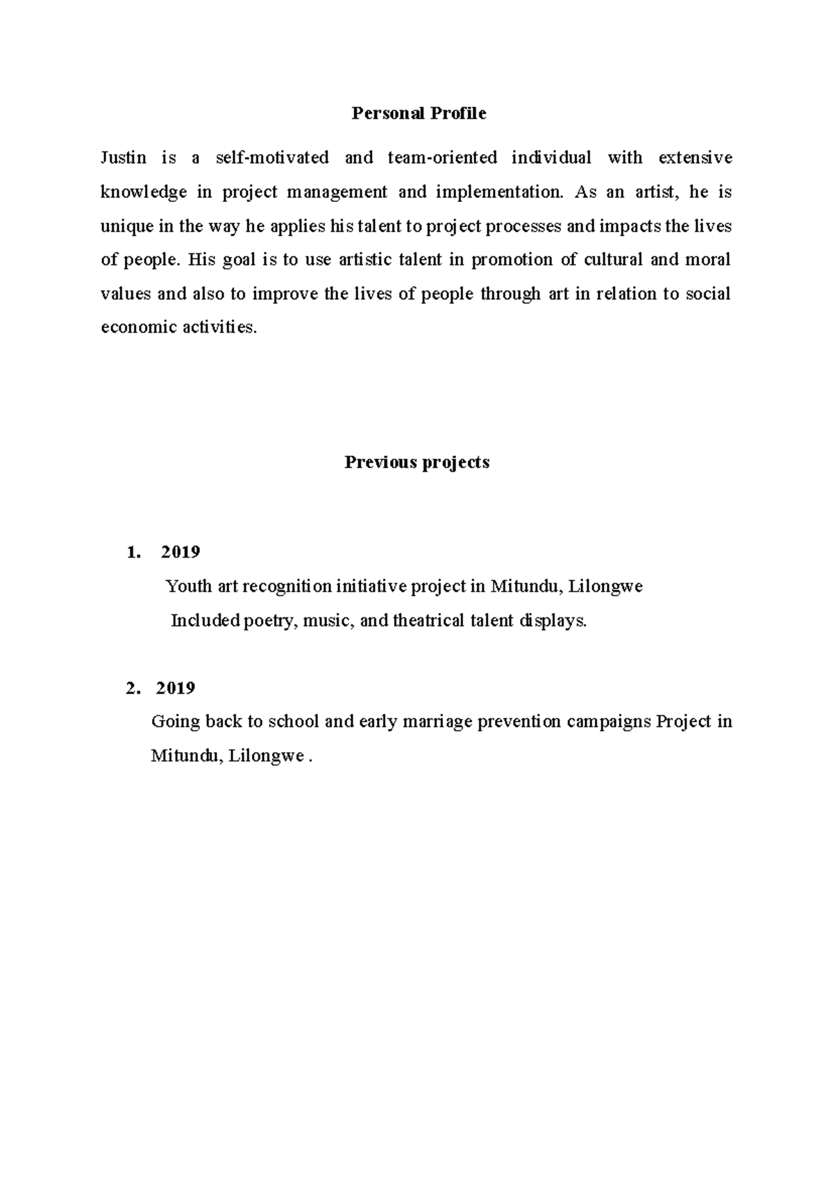 Personal Profile copy - Personal Profile Justin is a self-motivated and ...