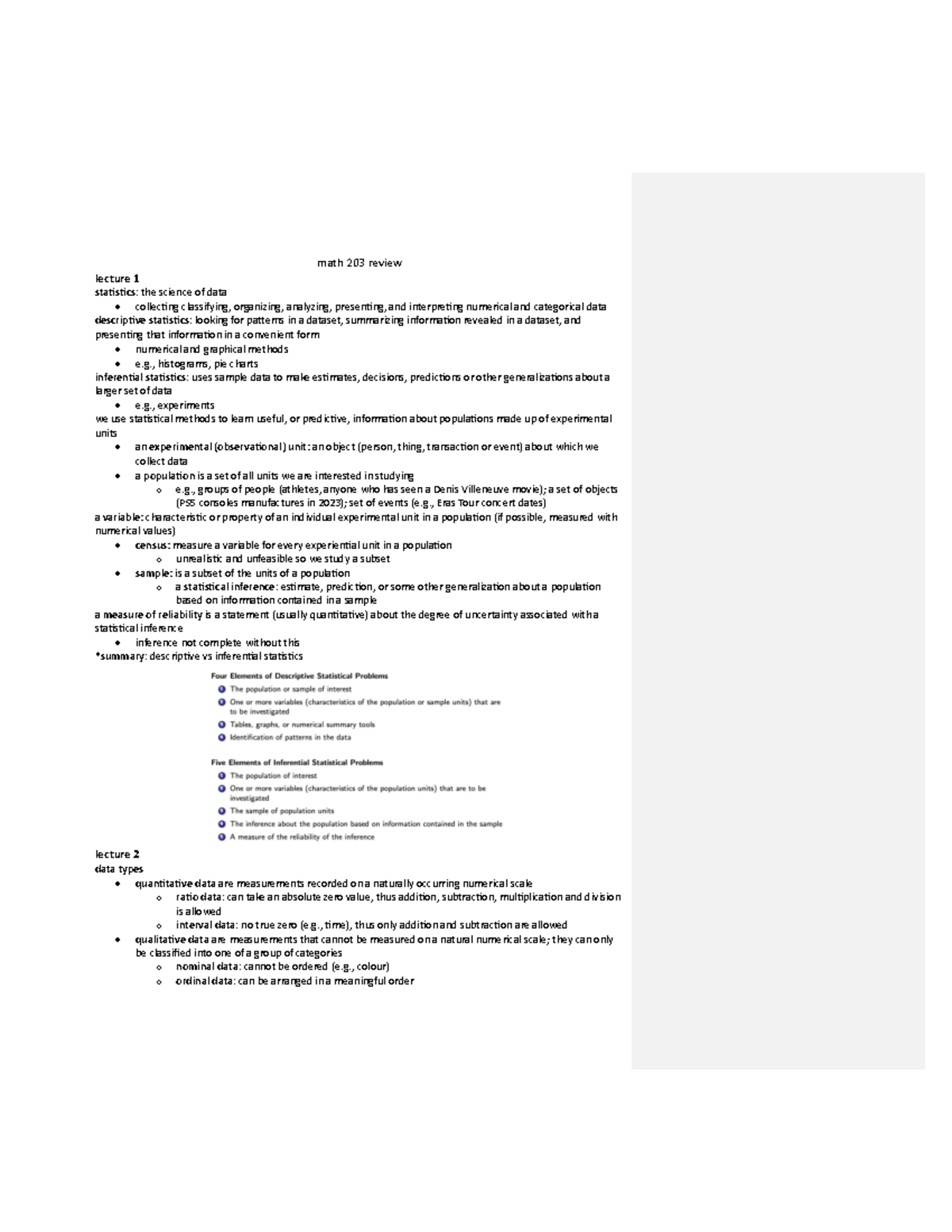 Math 203 final review - Summary Principles of Statistics 1 - math 203 ...