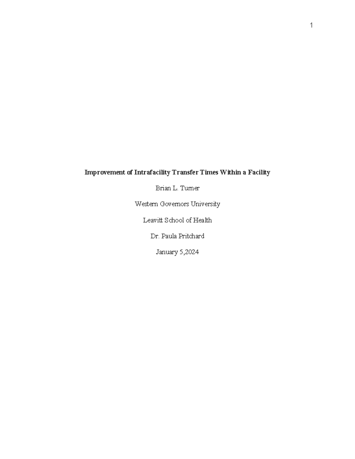 D157 HIP Project - Improvement of Intrafacility Transfer Times Within a ...