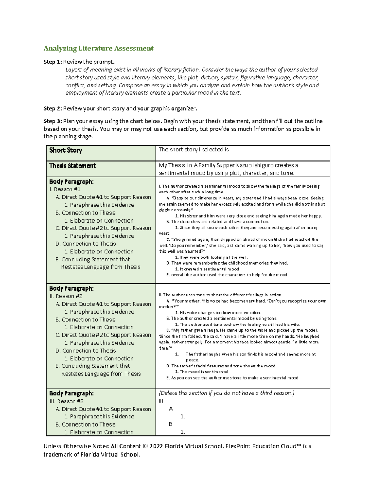 Analyzing literature assess rubric - Unless Otherwise Noted All Content ...
