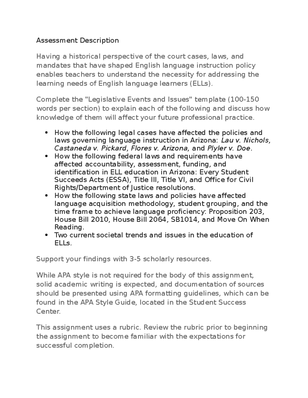 ESL-440N Topic 1 Assignment - Assessment Description Having a ...