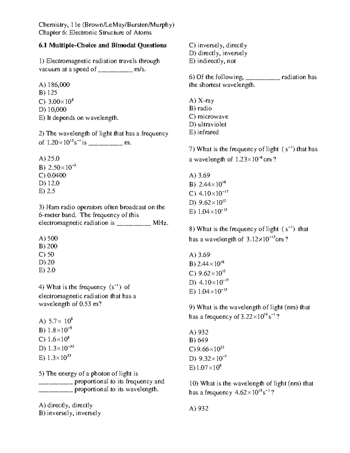 Ch06 Electronic structure of atom - Chapter 6: Electronic Structure of ...