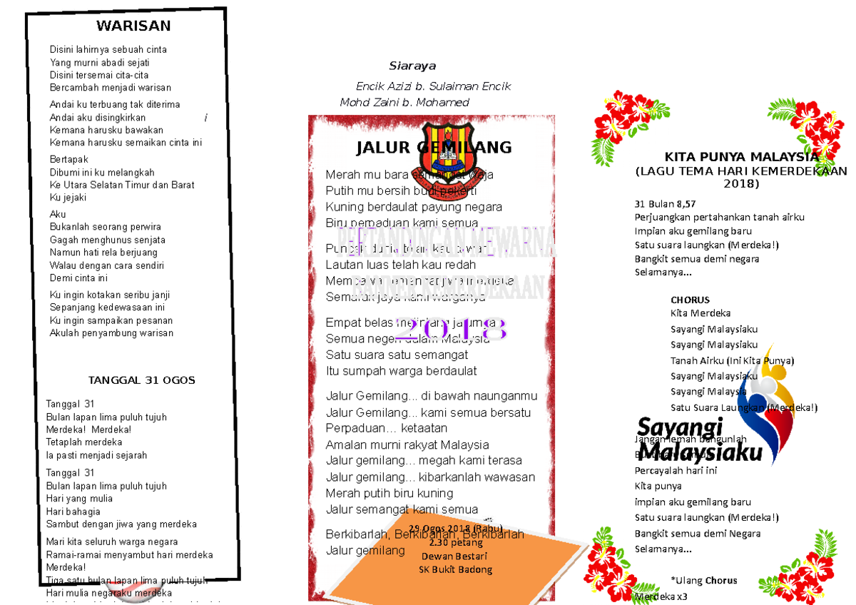 Pamplet Rimup kemerdekaan 2018 A4 - AJK PROGRAM ####### Pengerusi ...