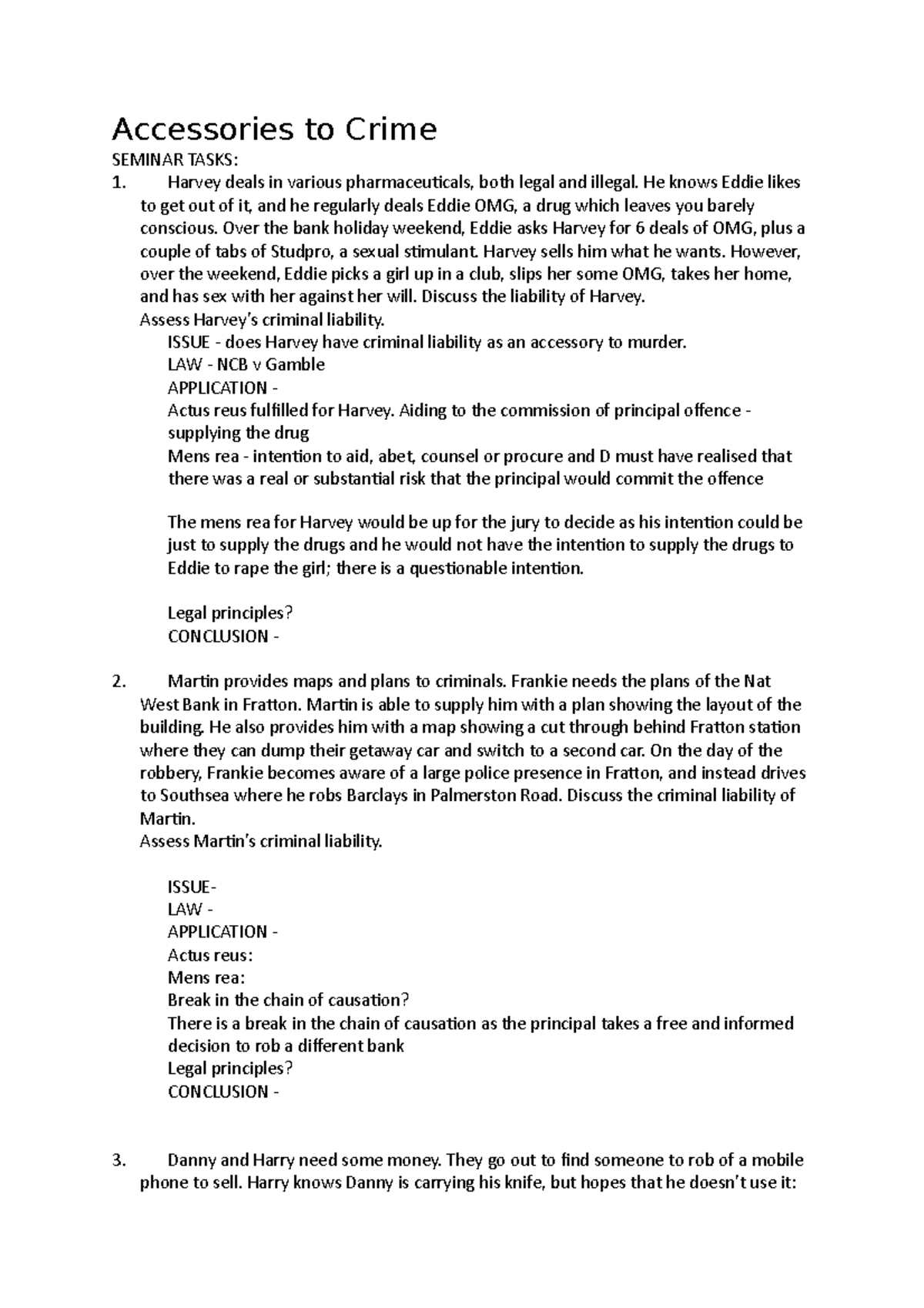 Accessories to Crime Seminar - Accessories to Crime SEMINAR TASKS ...