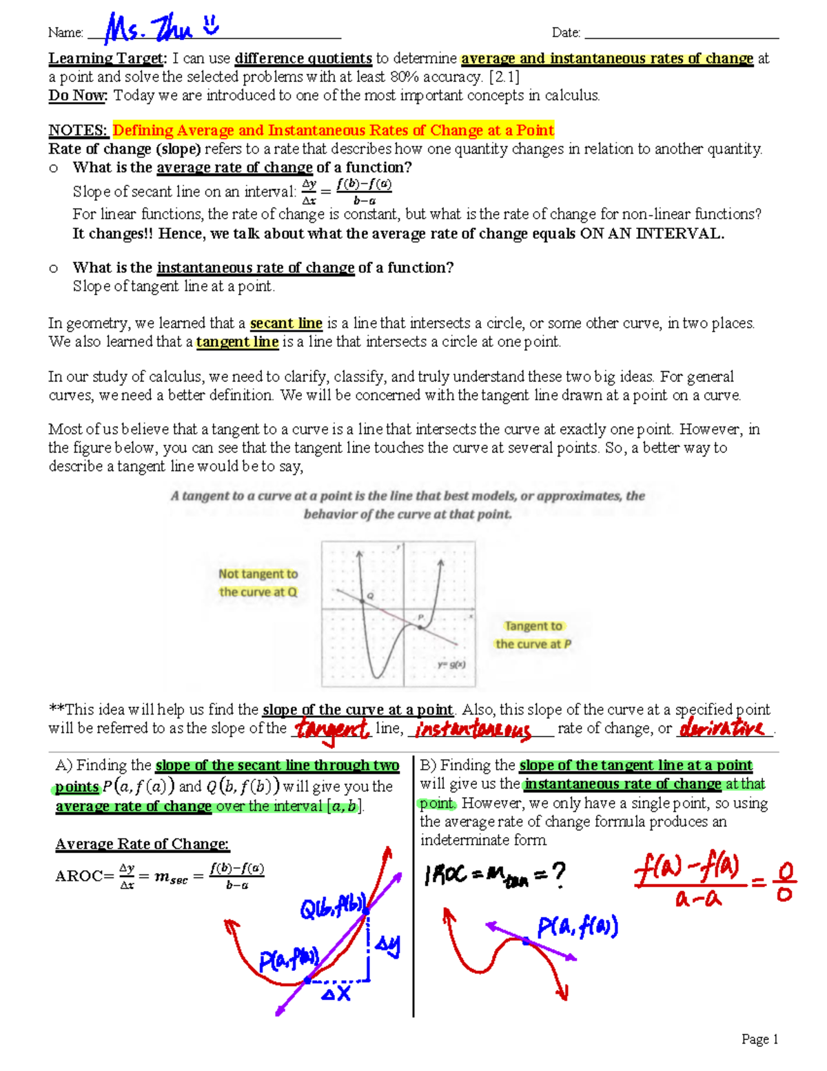 Math - Difference Quotients and Average Instantaneous Rate of Change ...
